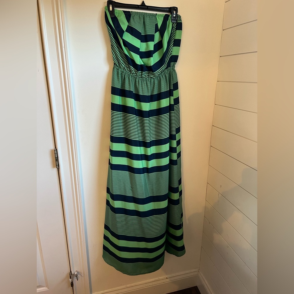 Gianni Bini Green And Navy Blue Stripped Maxi Dress. … - Gem